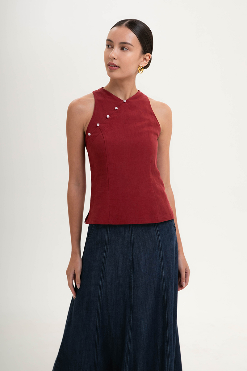 PEARLENE CHEONGSAM LINEN TOP | Love and Bravery