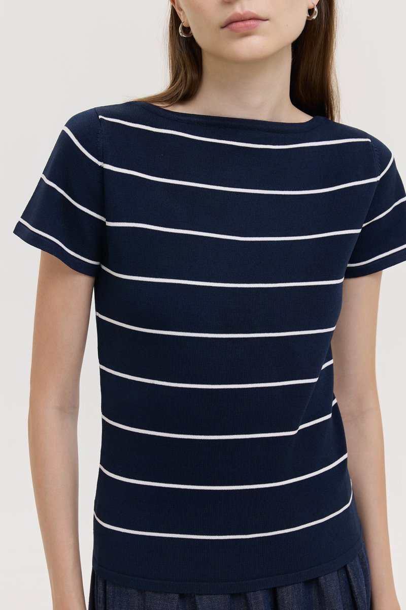 BRIGETTE BOAT NECK STRIPED KNIT TOP | Love and Bravery
